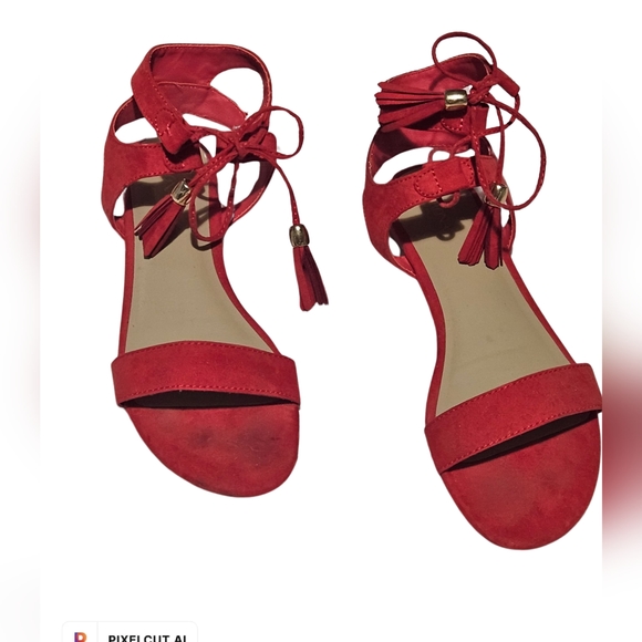 Merona | Shoes | Red Flat Open Toe Ankle Wrap Shoes | Poshmark